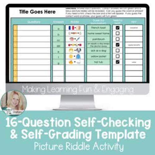 Editable Picture Riddle Template - Self-Checking Digital Resource ...