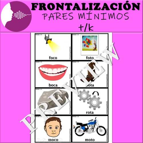 Frontalización o Fronting Pares Mínimos t/k Tarjetas Imprimibles