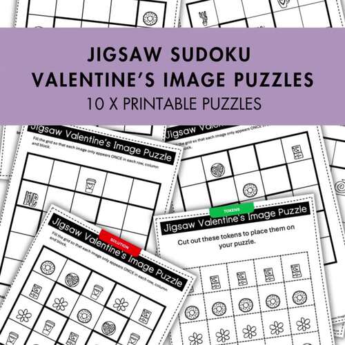 Printable Jigsaw Sudoku-Style Valentine's-Themed Image Puzzles – Ages 11+