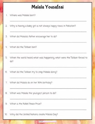 Malala Yousafzai Biography Reading Comprehension Worksheets | TPT