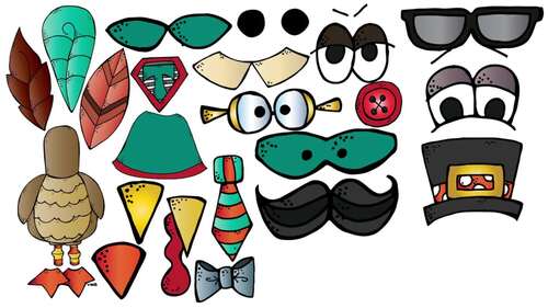 Turkey Dress Up clip art, Build a Turkey clip art, Thanksgiving COLORED ...