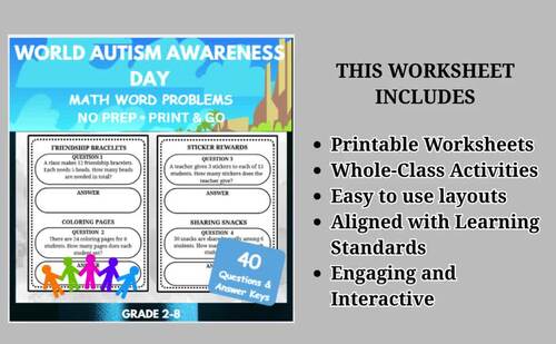 Autism Awareness Math Worksheets | 40 Word Problems | Grades 2–8