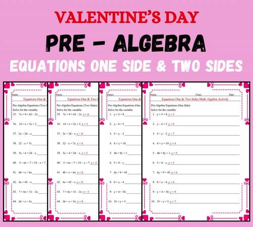 Valentine's Day Activities Equations One Side Two Sides Pre-Algebra ...