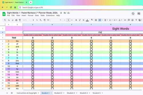 Sight Word Student Tracker, Digital Sight Word Assessment Data, Google ...