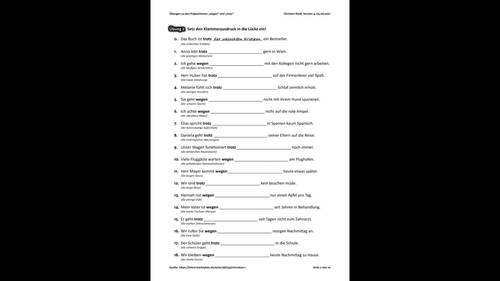 Exercises: Prepositions “wegen” and “trotz” by Germling | TPT