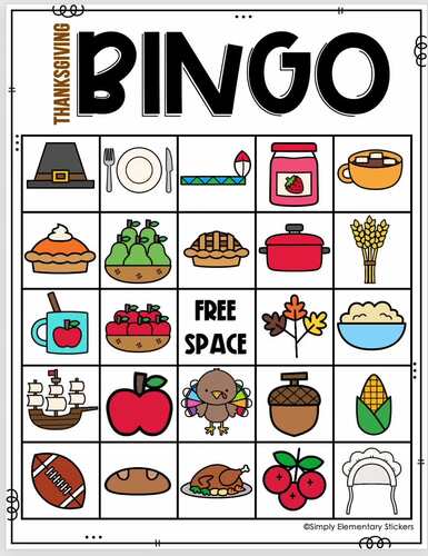 Thanksgiving Bingo Game and Cards for 1st and 2nd Graders, Fall Activities