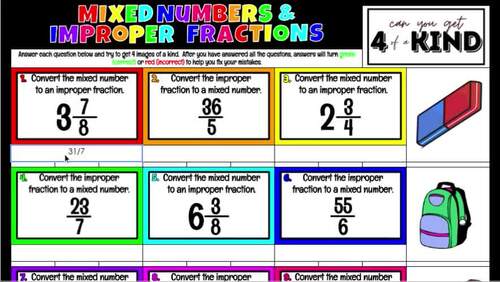 Mixed & Improper Fraction- Digital Self Checking Activity | TPT