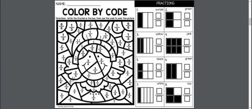 fraction coloring sheets 4th grade