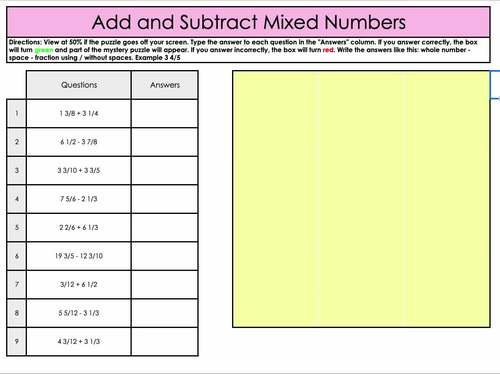 Add and subtract mixed numbers mystery puzzle by A Traveler Teacher