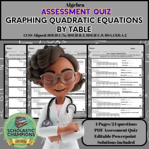 GRAPHING QUADRATIC EQUATIONS BY TABLE - Algebra Assessment Quiz Test ...