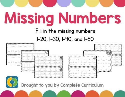 Missing Numbers 1-20, 1-30, 1-40, and 1-50 by CompleteCurriculum