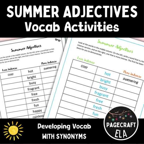 EDITABLE Summer Adjectives Activity to Widen Vocabulary with Synonyms