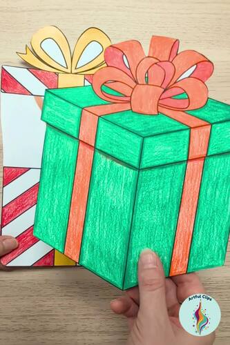 Christmas Present Template Coloring Pages, December Holiday Gift Craft ...