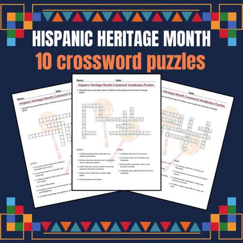 Hispanic Heritage Month Bundle of 10 Crossword Puzzles Vocabulary ...