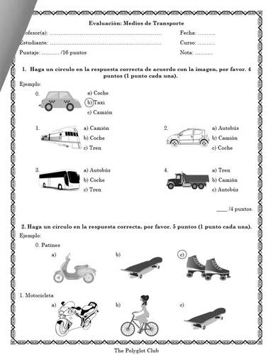 Vocabulary Quiz - Medios de Transporte - Español (Spanish) by The ...