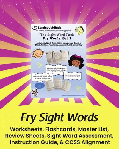 Sight Word Worksheet Bundle Pack Set 1 | Fry Words 1-25 Plus Bonus Words