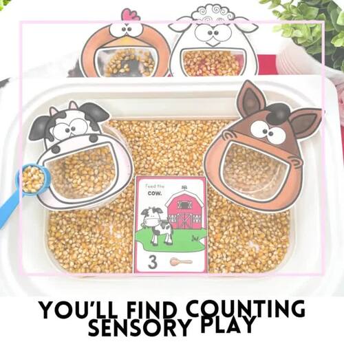 Preschool Farm Animals Counting Activity & Math Game | Sensory Bin Center