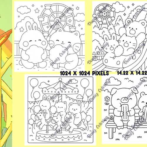 Cozy Amusement Park Coloring Book for Kids – Fun Pages Kawaii Animals