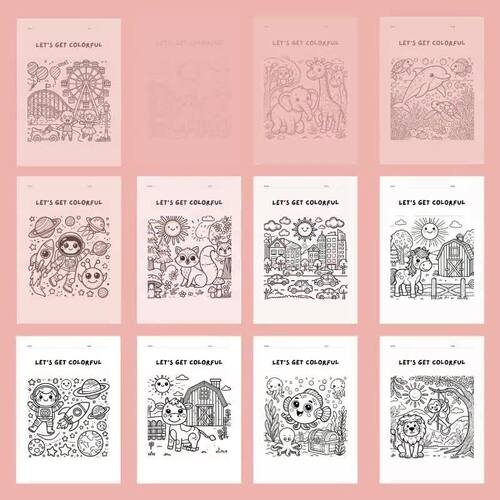 12 pages, Set A Mixed Coloring Pages, Printable Coloring Page by Wrapidea