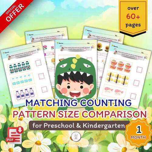 Preschool Worksheets Month 4 Bundle Matching Counting Pattern Size ...