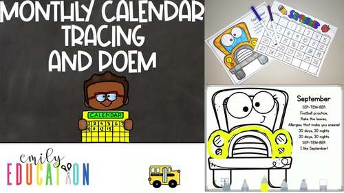 Monthly Calendar Tracing and Poem Digital and Print Seesaw and Google