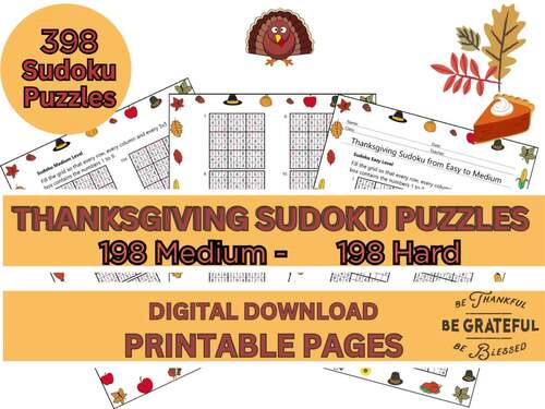 Thanksgiving s Fun Mental Math Sudoku 396 Puzzles Medium To Hard 3x3 ...