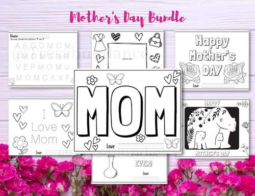 Coloring Page Bundle, Tracing worksheet, Mother's Day Printable | TPT