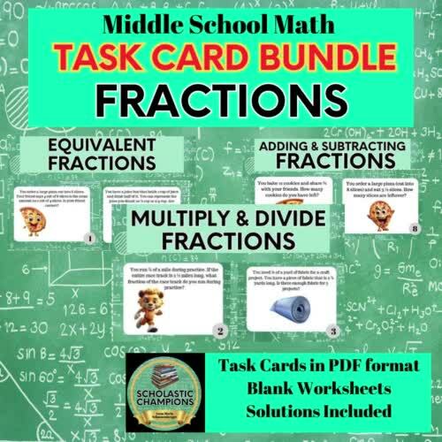 FRACTIONS TASK CARD BUNDLE for 5th/6th Grade Middle School Math | TPT