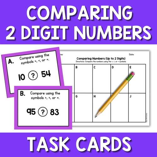 Comparing Up to 2 Digit Numbers Scoot Game Task Cards Greater Center ...