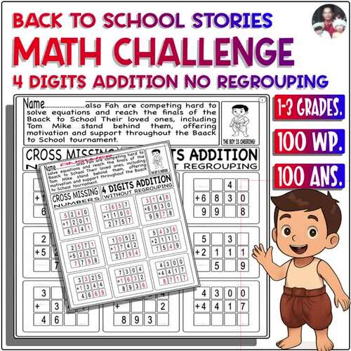 Back to school Story 4 Digits number Addition No Regrouping Quick Math ...