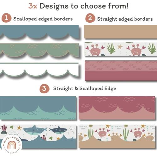 Bulletin Board Borders | Cute Sea Life | Printable Scalloped & Straight ...
