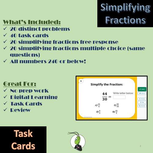 Simplifying Fractions Set 4 Boom Digital Task Cards by Grasshopper ...