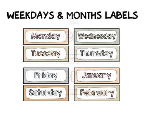 Printable Weekdays and Months Labels, Calendar Labels, Days of the Week ...