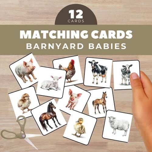 Barnyard Babies Matching Game Cards, Farm Animals Montessori Preschool ...