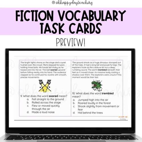Vocabulary Task Cards | Fiction Vocabulary | Context Clues Task Cards. RL.4