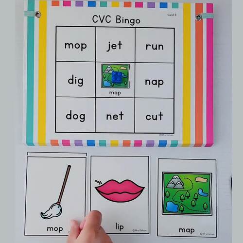 CVC Bingo Game Blending and Reading CVC Words Short Vowels Kinder Center