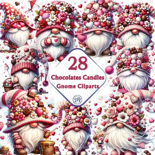Watercolor Chocolates Candies Gnomes Cliparts, Valentines Day Clipart ...