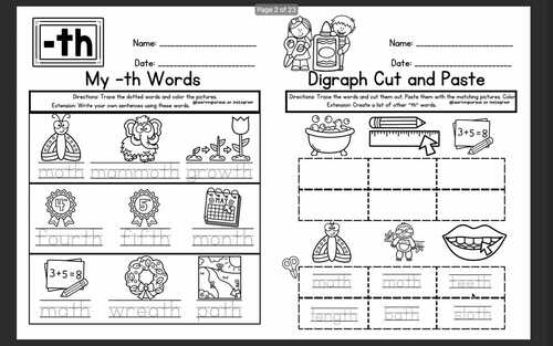 Th Ending Digraph Worksheets + Activities PreK, TK, Kindergarten, First
