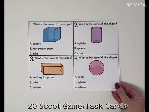 3D Shapes Identifying 3 Dimensional Attributes Scoot Game Task Cards ...