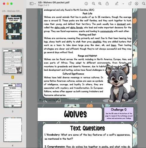 Wolves || Spooky Animal Informational Text || Halloween Guided Reading ...