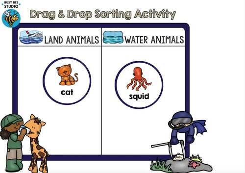 Water Animals vs Land Animals Boom Cards Sort by Busy Bee Studio