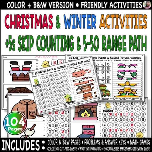Christmas Winter skip Counting 5s & 5-50 range path Number Letter Order ...
