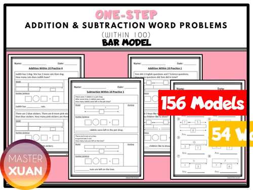 Addition and Subtraction Word Problems Within 100 Worksheets by Master Xuan