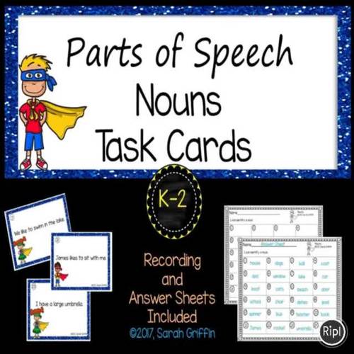 Nouns Task Cards - Parts of Speech Center by Little Learning Corner