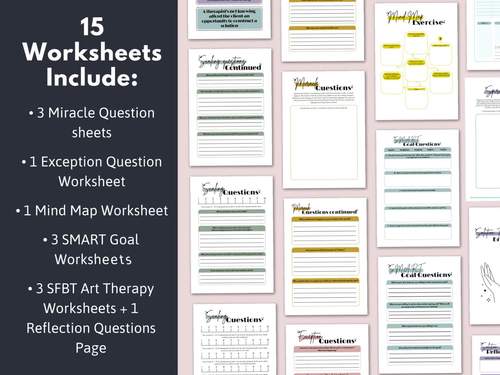 Solution Focused Therapy Worksheets Bundle, SFBT Coping Skills Workbook