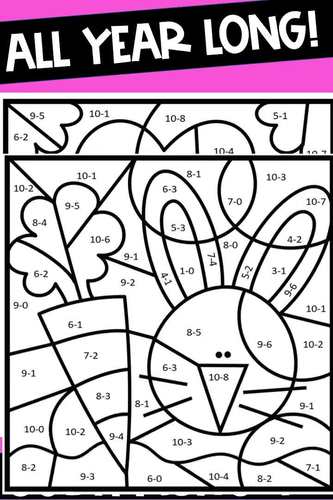 SPRING EASTER COLORING PAGES SUBTRACTION COLOR BY NUMBER CODE 1ST 2ND