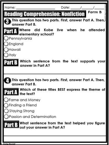 Kobe Bryant | Black History Month | Reading Comprehension | Basketball ...