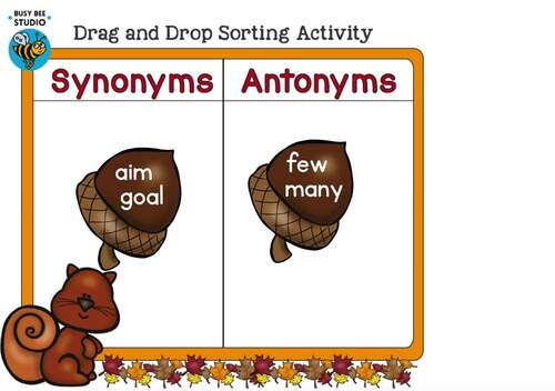 Autumn Synonyms and Antonyms Boom Cards Sorting Game by Busy Bee Studio
