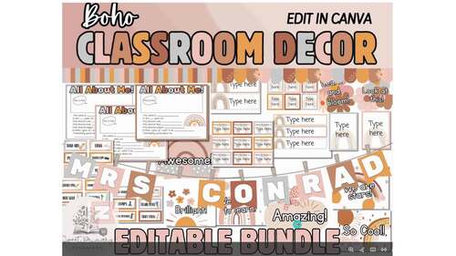 Boho All About Me! Classroom Decor Bundle | EDITABLE Canva Template ...