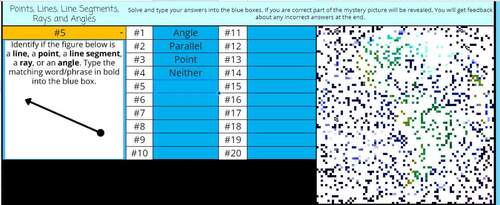 Points, Lines, Line Segments, Rays and Angles 4th Grade Math Pixel Art ...